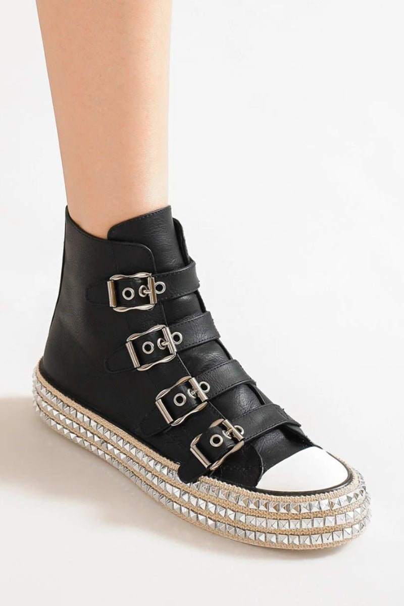 Vegan Multi-Buckle Straps Studded Platform Sneakers – Femmebot Clothing