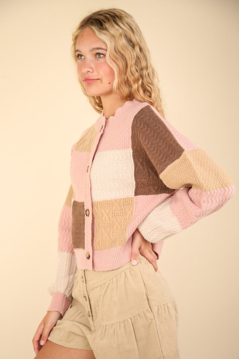 Color Block Button Down Textured Sweater Cardigan – Femmebot Clothing