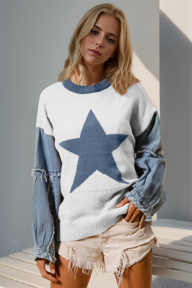 Star Pattern Raw Edge Sweater – Femmebot Clothing