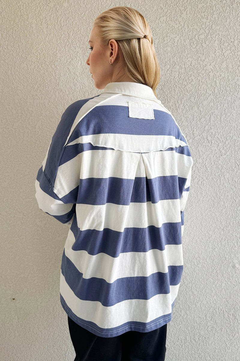 Striped Collared Neck Top – Femmebot Clothing